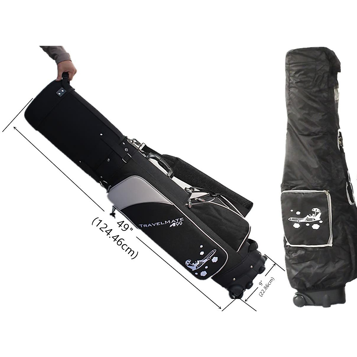 A99Golf Travel Mate with Cover Skin Wheeled W. TSA Lock Air Porter Golf Travel Bag cart Bag Golf Bags Golf Travel Cover( Blk/Grey)