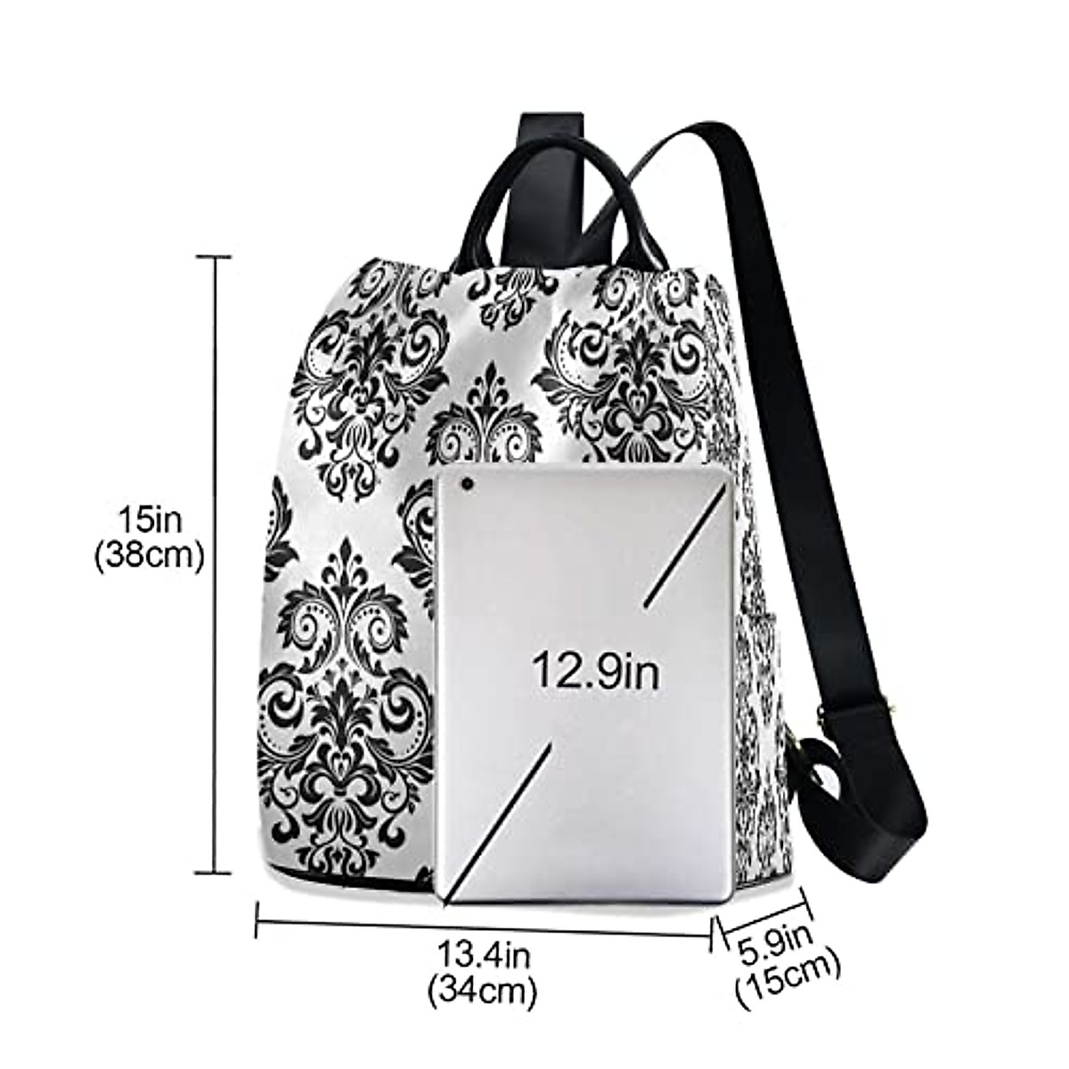 SLHFPX Floral Damask Backpack Purse For Women Anti Theft Fashion Back Pack Shoulder Bag Multipurpose Pockets