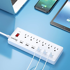 USB Power Strip, Surge Protector with 6 Outlets & 6 USB Charging Ports, 6ft Heavy Duty Extension Cord, USB Outlet Extender for Home & Office 1625W/13A