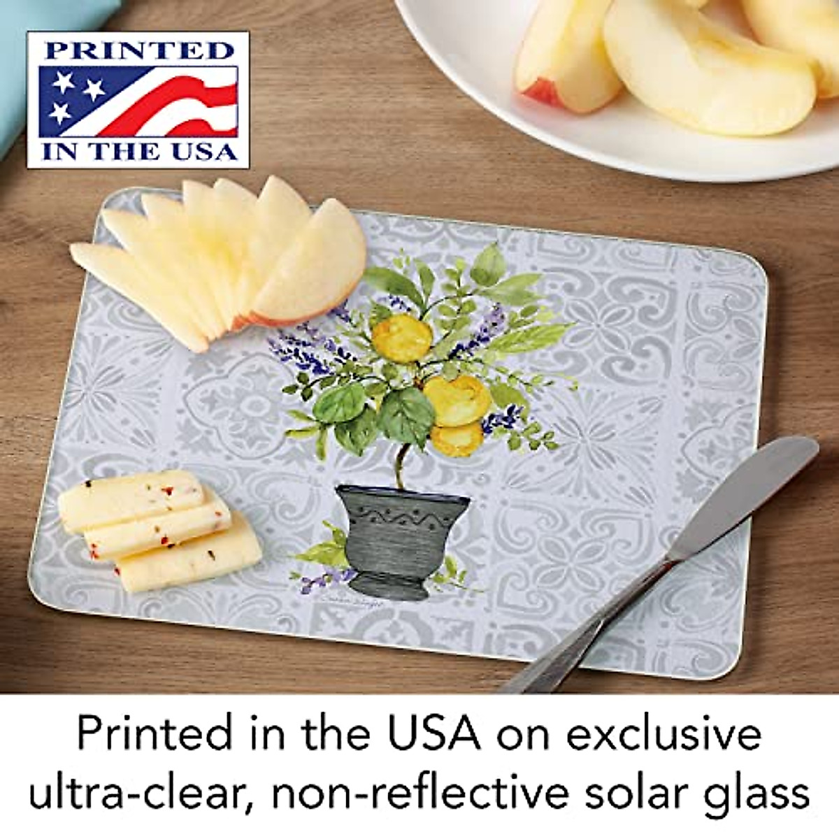 CounterArt Watercolor Lemons 3mm Heat Tolerant Tempered Glass Cutting Board 10” x 8” Manufactured in the USA Dishwasher Safe