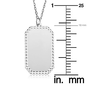 14k White Gold Plaque Engraveable Dog Tag Pendant Cable Chain Necklace (adjusts to 17 or 18 inch)