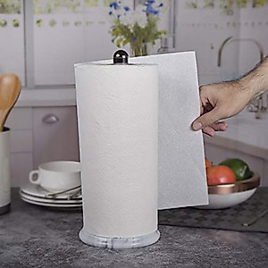 Creative Home Natural Marble Base Paper Holder Kitchen Towel Dispenser with Gunmetal Finish Metal Pole, 5-1/2" Diam. x 12-5/8" H, Off-White (patterns may very)