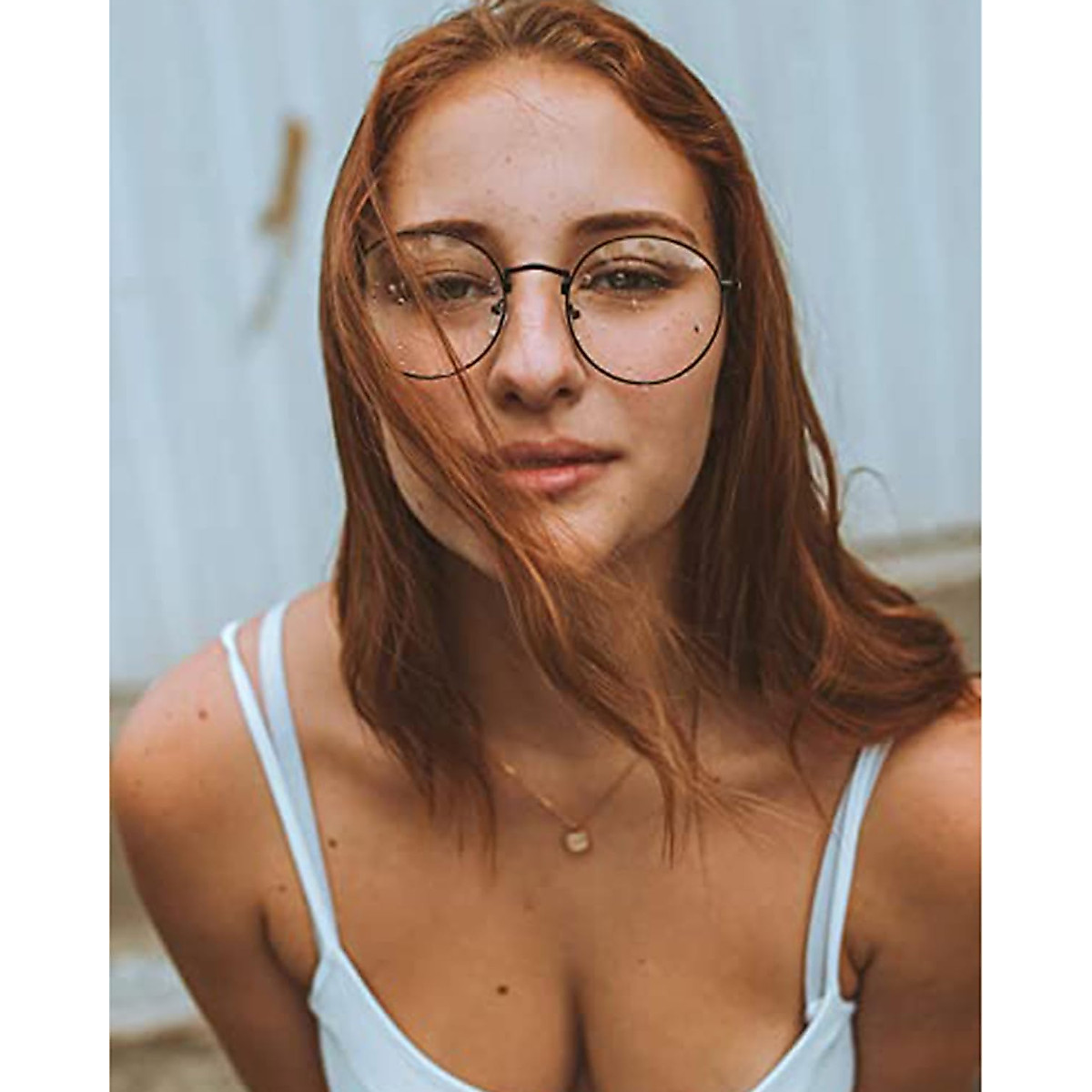 HJSTES Round Blue Light Glasses for Women Men Retro Circle Clear Lens Metal Frame Eyeglasses (Black)