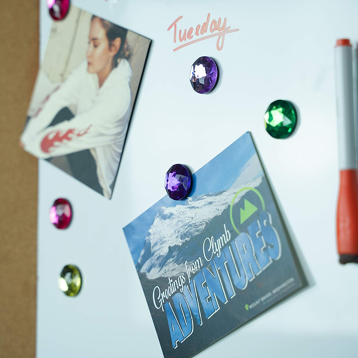 24 Pieces No Scratch Strong Refrigerator Magnets for Fridge, Small Round Gem Sticker, Fun Crystal Decorative on Magnetic Calendar, Whiteboard, Dry Erase Board, Locker, Home, Office, & Kitchen