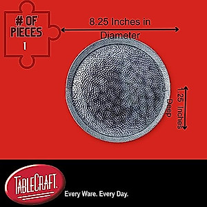 Tablecraft Galvanized Round Serving Tray, Steel Metal Dinner Food Platter, Silver Pebble Textured, Casual Rustic Style Plate for Restaurant, Patio, Indoor and Outdoor Use, Reusable, Unbreakable, 8.5"