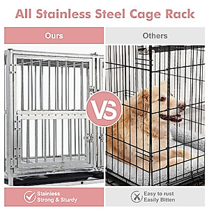 42" Heavy Duty Dog Crate Cage Kennel with Wheels, Full Stainless Steel High Anxiety Indestructible Dog Crate, Sturdy Locks Design, Double Door Small Door Design & Removable Tray Design (Silver)