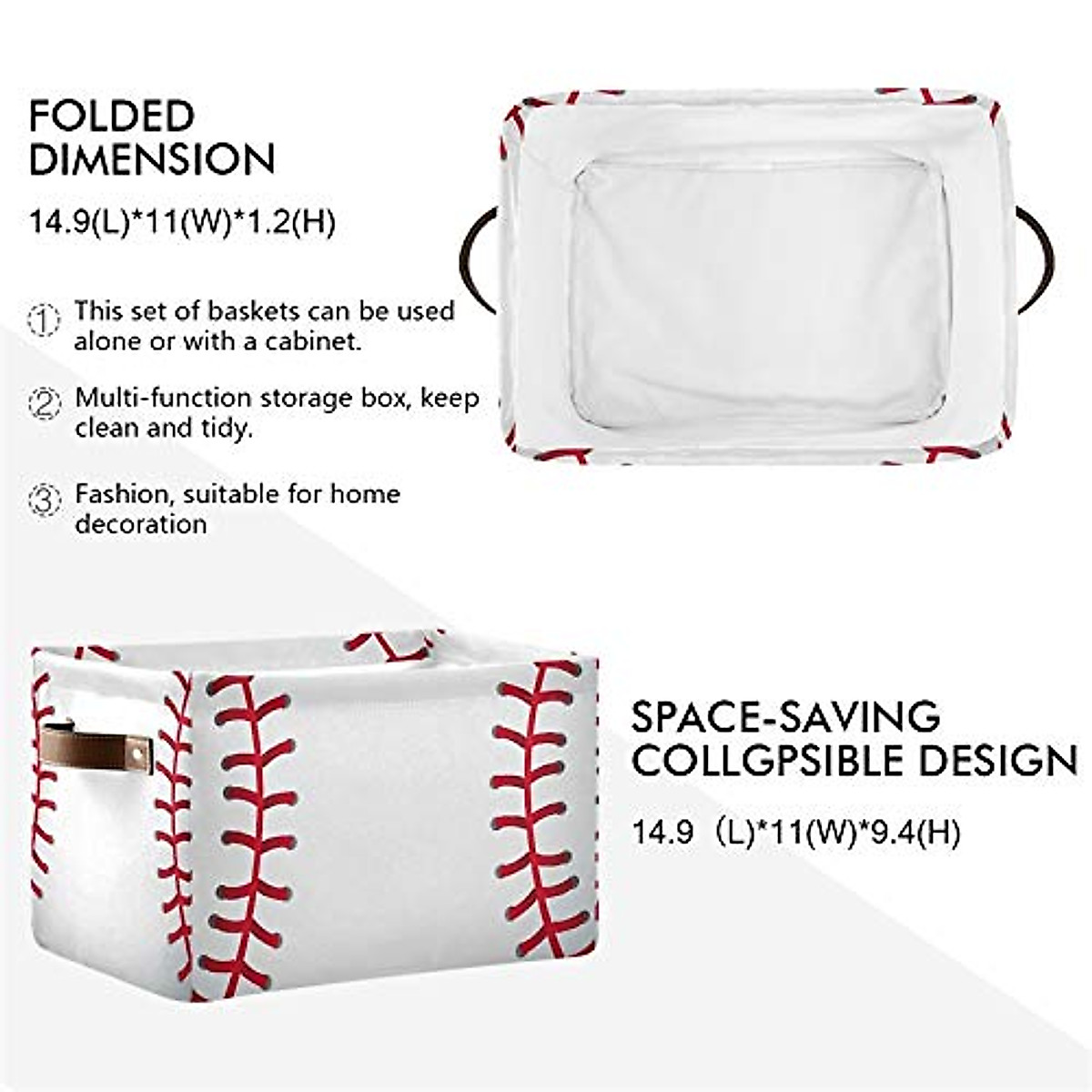 SEULIFE Abstract Baseball Sport Pattern Foldable Storage Basket, Large Collapsible Organizer Storage Bin Cube Toys Storage Boxes with Handles for Bathroom Kids Nursery Closet Storage, 1 Pack