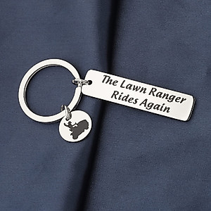 POTIY Lawn Enforcement Gift Mowing the Lawn Jewelry the Lawn Ranger Rides Again Keychain Outdoors Keychain Father's Day Keychain (keychain)