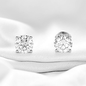 DovEggs 10K White Gold Post 3ct 7.5mm G-H-I Color Cut Moissanite Stud Earring Push Back 14K Gold QUALITY Silver Earrings for Women