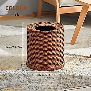 Generic Round Wicker Waste Paper Bin and Basket with Removable Plastic Liner, Drop-in Oval Wicker Waste Basket, Round Organizer Holder for Bathroom, Kitchen, Bedroom, Home, Office (Size : 12L)(8L)