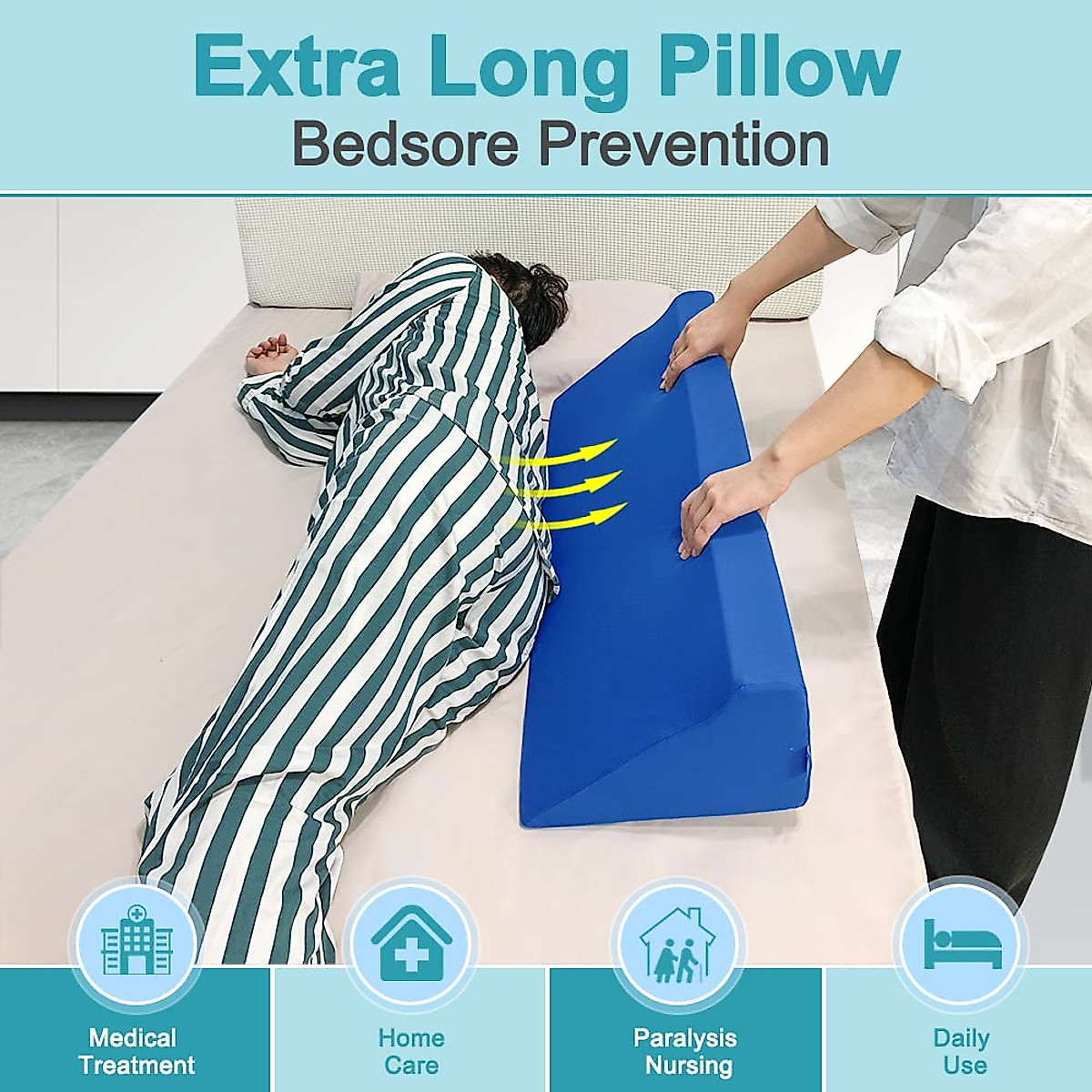 Wedge Pillow for Sleeping Bed Foam Body Positioning Wedges Adults Hospital Inclined Sleepers Cushion for Pressure Ulcer Bed Sores Treatment Turning Wedge Large Body Nursing Pillow 34"