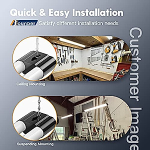 BBOUNDER 6 Pack Linkable LED Utility Shop Light, 4400 LM, 6500K Cool Daylight, 4 FT, 48 Inch Integrated Fixture for Garage, 40W Equivalent 250W, Surface + Suspension Mount, Black