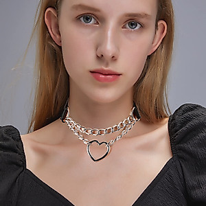 Dumcondy 4Pcs Halloween Cool Steampunk Love Heart Shaped Gothic Goth Punk Rock Rivet Spike Studded PU Leather Choker Collar Necklace Sets for Women Lady Girl Adjustable Cosplay Jewelry Night Club