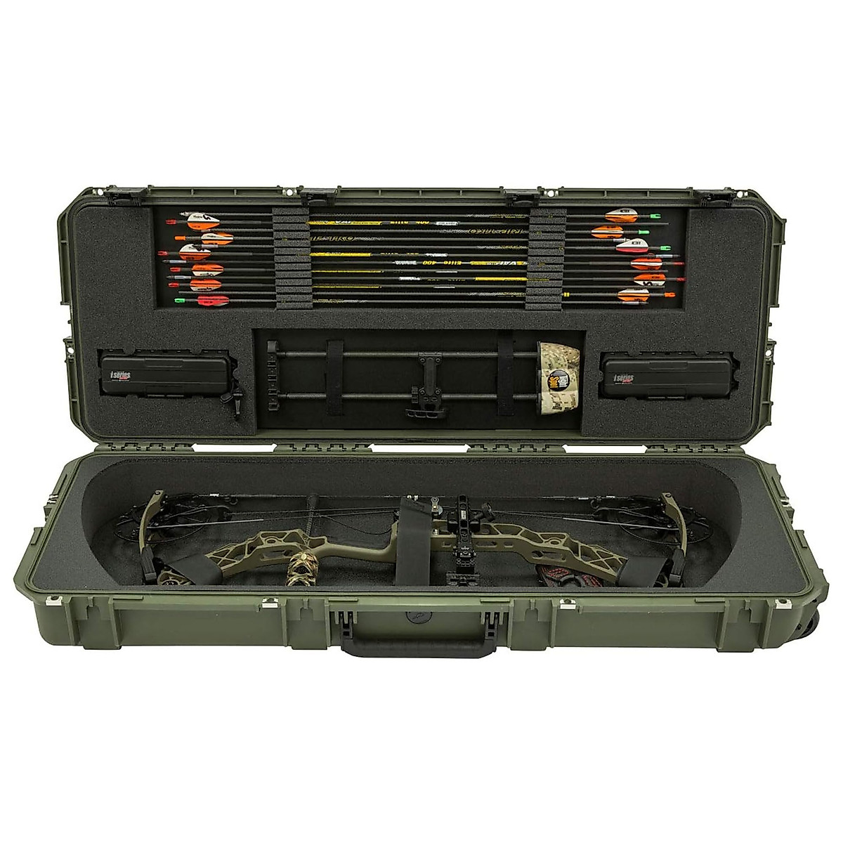 SKB iSeries Green Military Grade Designed Hard Case for Single Bow and Arrow with Grip Handles, Wheels, and Trigger Release Latches, Green