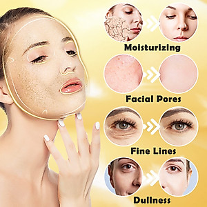 Permotary 6 PCS 24k Gold Crystal Gel Collagen Facial Masks, Treatment Deep Moisturizing Facial Masks For Anti Aging Puffiness Skincare Anti Wrinkle Tighten Skin & Revitalize Skin