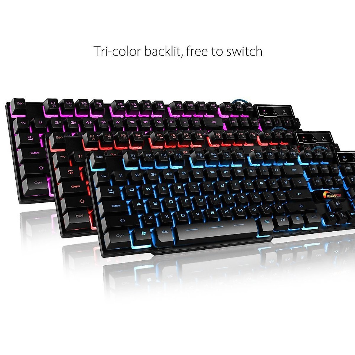 Moobom DB-A8 Mechanical Feel Gaming Keyboard, LED Three Color Backlit USB Wired Game Keyboard