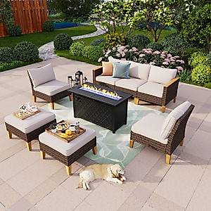 PHI VILLA Patio Furniture Sectional Sofa Set of 2 Seat Outdoor Wicker Couch Armless Sofa with Cushion for Front Porch, 2 x Armless Sofa, Beige