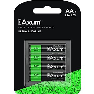 soil Axum Ultra Alkaline AA Batteries 4-Pack - LR6, 1.5v Long Lasting Power of Devices & Electronics. Affordable Value Set Ideal for Household & Business, Mercury & Cadmium Free (Non-Lithium)