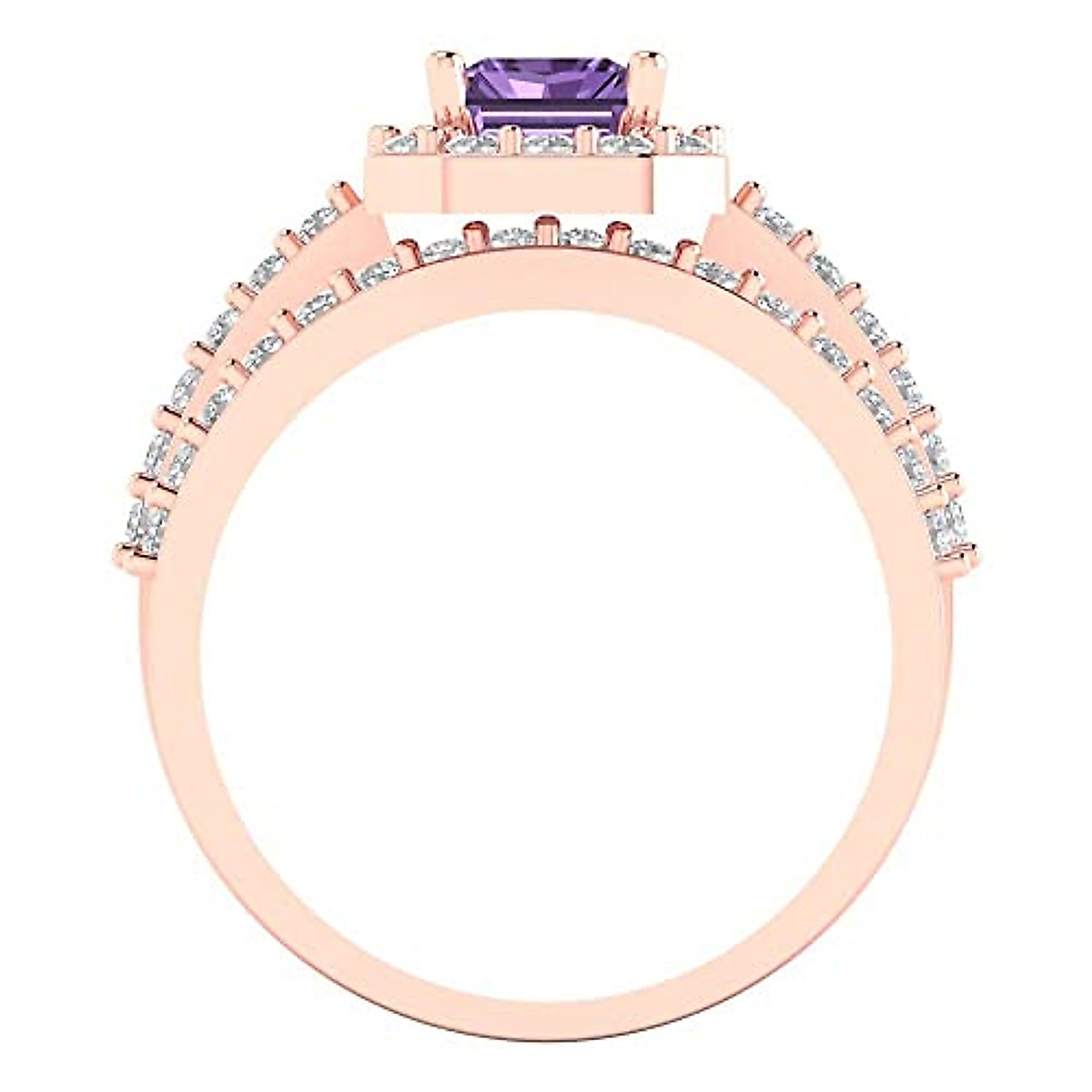 Clara Pucci 2.20ct Emerald Cut Halo Solitaire Accent Created Alexandrite Engagement Anniversary Bridal Ring Band set 18K Rose Gold 7.75