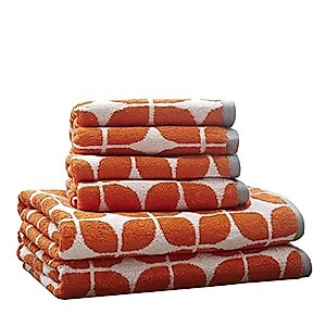 Lita Cotton Bathroom Towels , Jacquard Highly Absorbent Bath Towel Set , 6-Piece Include 2 Bath Towels & 4 Hand Towels , Orange Grey