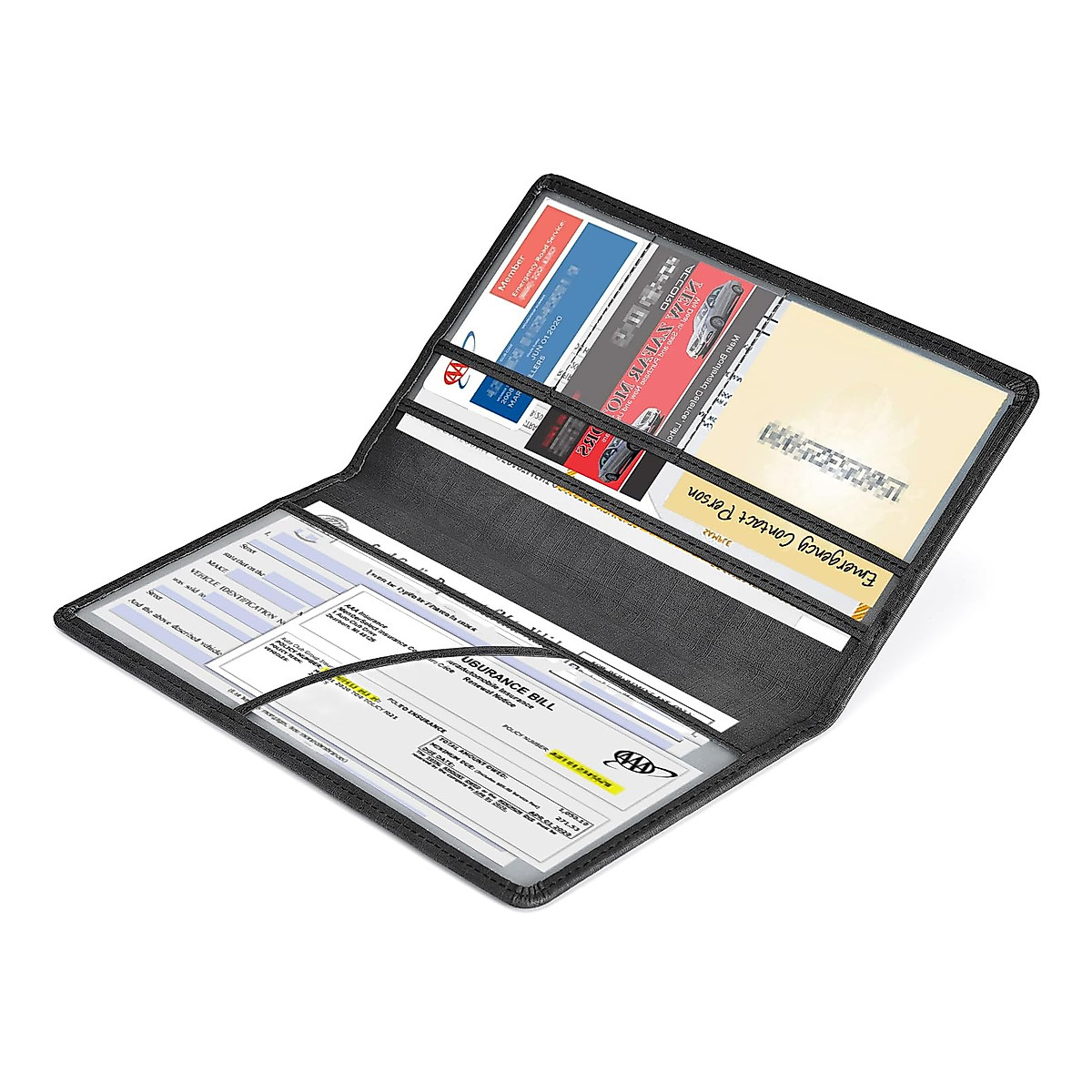 HerriaT Car Registration and Insurance Card Holder - Leather Vehicle Glove Box Automobile Documents Paperwork Wallet Case Organizer for ID, Driver's License, Key Contact Information Cards