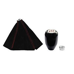 XtremeAmazing Black/Red Stitching Suede Manual Shifter Shift Boot Knob Cover + 5 Speed Manual Shift Knob with M10x1.5 Screw Nuts Adapter for JDM Honda Acura