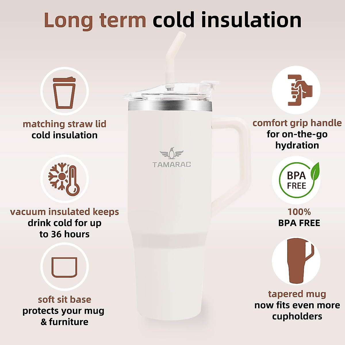 Tamarac 40 oz tumbler With Handle and Straw Lid Travel Mug Straw Covers Cup with Lid Travel Mug Vacuum Insulated Stainless Steel Mug with Sip-It-Your-Way Lid