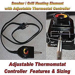 Universal Replacement Electric Smoker and Grill Heating Element with Adjustable Thermostat Controller **NEW 1500 Watts Higher Heat**