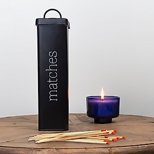 AuldHome Design Enamelware Fireplace Matches Holder (Black), Farmhouse Storage Container for Long Safety Matches