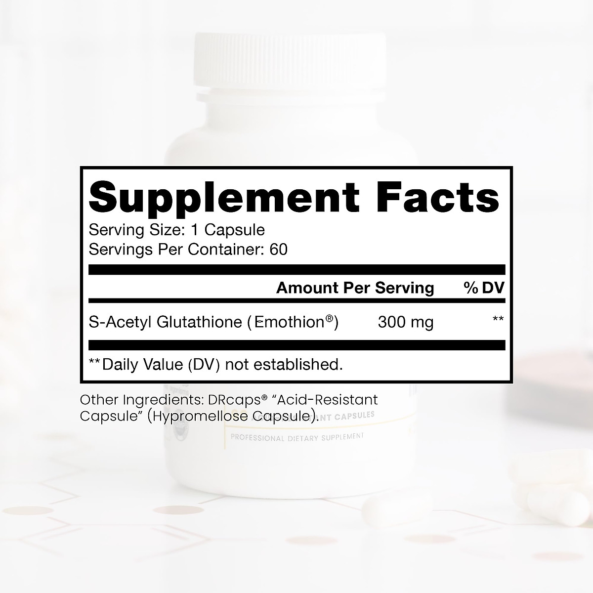 S-Acetyl Glutathione GOLD 300mg PER Capsule - 60 DRcaps "Acid-Resistant" | Extra-Strength | Patented Acetylated Form of Glutathione (Emothion®) | Pharmaceutical Grade | Free-of Harmful Stearates