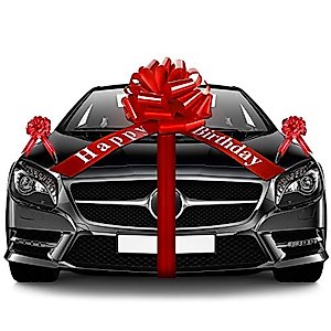 20 Inches Red Car Bow Happy Birthday Large Car Ribbon Bow and 5 Pieces 6 Inch Pull Bow for Christmas Party Car Decoration New Houses Wedding