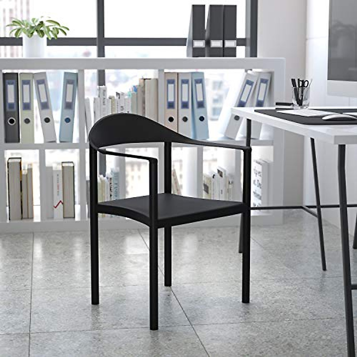 EMMA + OLIVER 1000 lb. Capacity Black Plastic Cafe Stack Chair