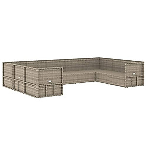 vidaXL 9-Piece Patio Lounge Set with Cushions in Gray - Durable PE (Poly) Rattan - Outdoor Furniture with Powder-Coated Steel Frame & Adjustable Seat