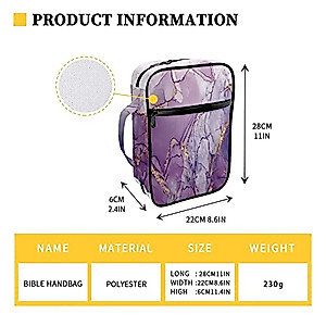 Poceacles Purple Marble Priint Bible Cover for Women Large Bible Bags Book Case Bible Case Church Tote Bags with Handle and Zipper Pocket Study Bible Holder