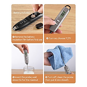 Digital Meat Thermometer, Candy Thermometer for Cooking, Instant Read Food Thermometer with 4.7 Inch Long Probe, Kitchen Thermometer with Protect Sheath Auto-shutoff for Turkey Grill Oven BBQ Smoker