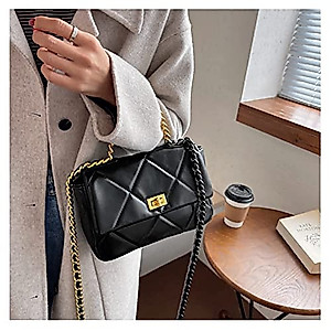 Small Quilted Purse Crossbody Bags for Women Leather Shoulder Bag Trendy Designer Handbag Purses with Gold Chain Black
