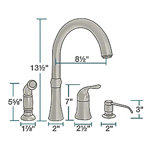 MR Direct 710-bn Brushed Nickel 4-Hole Single-Handle Standard Kitchen Faucet with Side Spray and Soap Dispenser