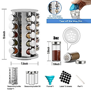Revolving Spice Rack Organizer Countertop, Spinning Herb and Spice Storage Rack Tower Organizer with 20 Empty Jars, Rotating Spice Holder Shelf Seasoning Rack Shelf, Spice Seasoning Bottle Organizer