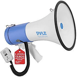 PYLE Portable Megaphone Speaker PA Bullhorn - Built-in Siren, 50W Adjustable Volume Control in 1200 Yard Range, Ideal for Any Outdoor Sports, Cheerleading Fans & Coaches, or for Safety Drills