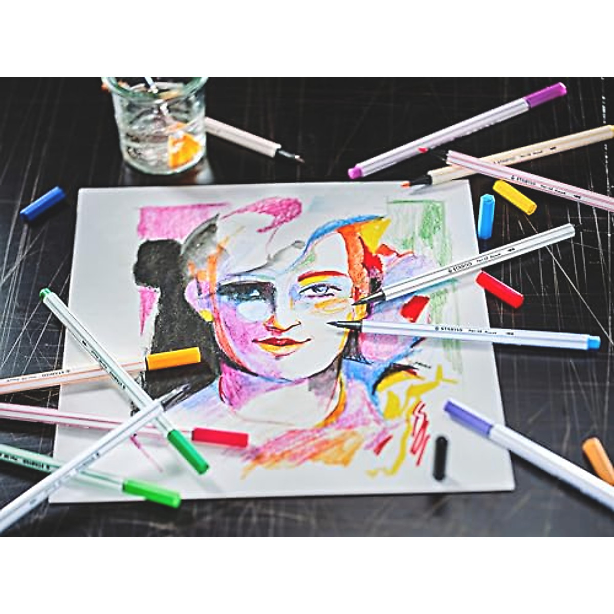 STABILO Premium Fiber-Tip Pen with Brush Tip Pen 68 brush ARTY - Tin of 30 - Assorted Colors