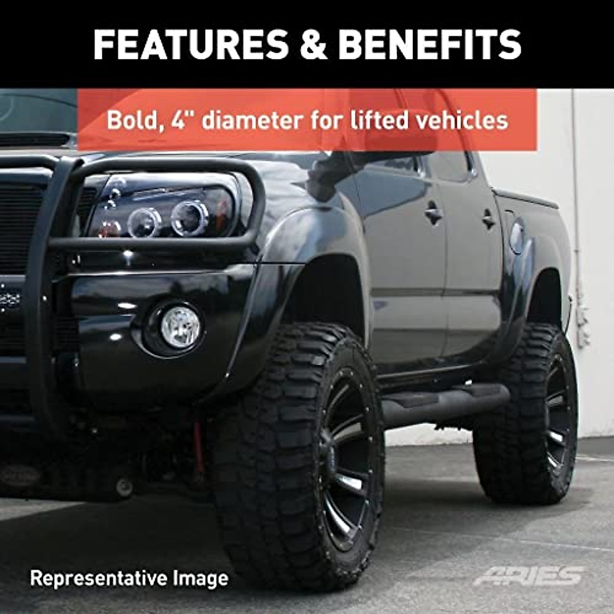 ARIES AL232009 Big Step 4-Inch Round Black Aluminum Nerf Bars, Select Toyota Tacoma