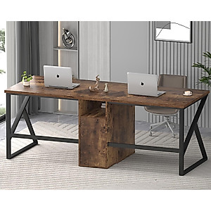 IBF 79" Two Person Office Desk,Large Double Long Pc Desk with File Drawer, 2 Person Computer Desk with Storage Cabinet Shelf, Industrial Wood Modern Work Dual Computer Table for Home, Rustic Brown