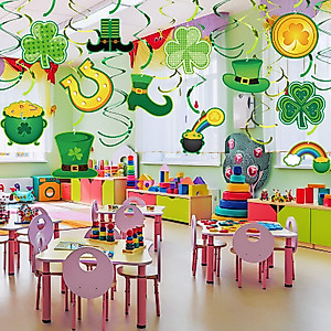 St Patricks Day Decorations Hanging Swirls Shamrock Clover Leprechaun Horseshoe Ceiling Foil Swirls for Lucky Day Party Supplies 36Pcs