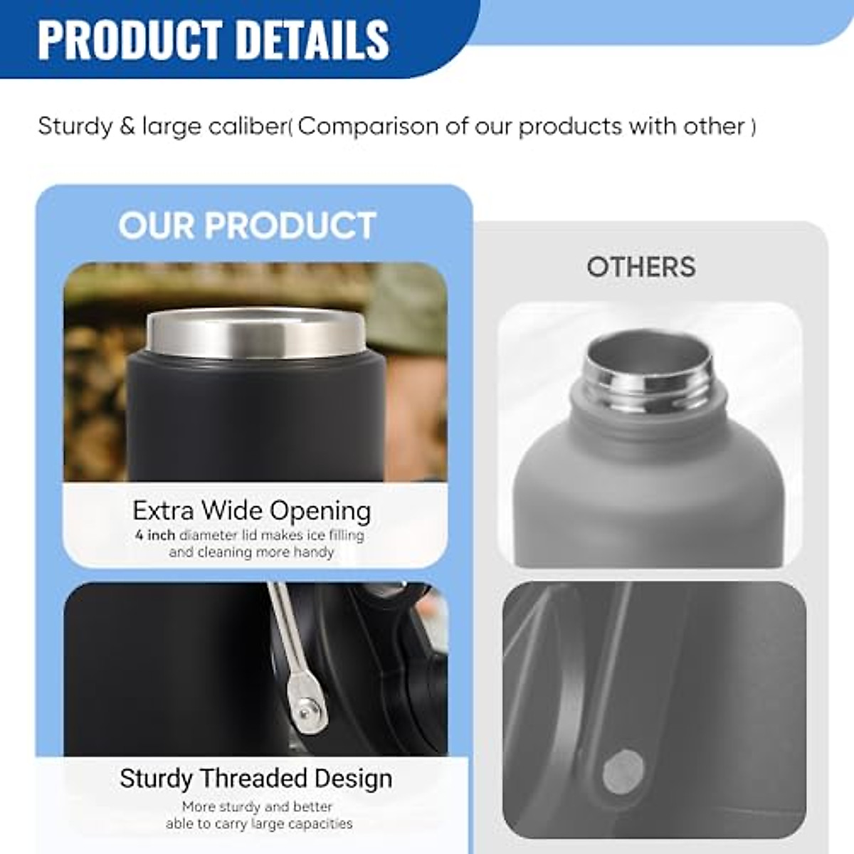 Miereirl 64 Oz Insulated Water Jug, Half Gallon Stainless Steel Vacuum Double Walled Water Bottle With Handle, BPA-Free Keep Cold 48H Hot 24H, Wide Mouth For Sports, Traveling, Camping, Black