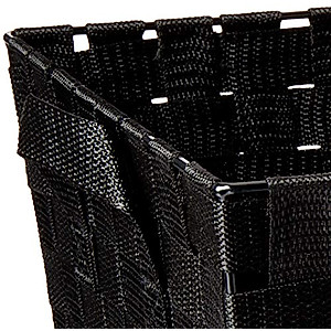 Home Basics Multi-Purpose Medium Woven Strap Open Bin Basket with Handles, Black