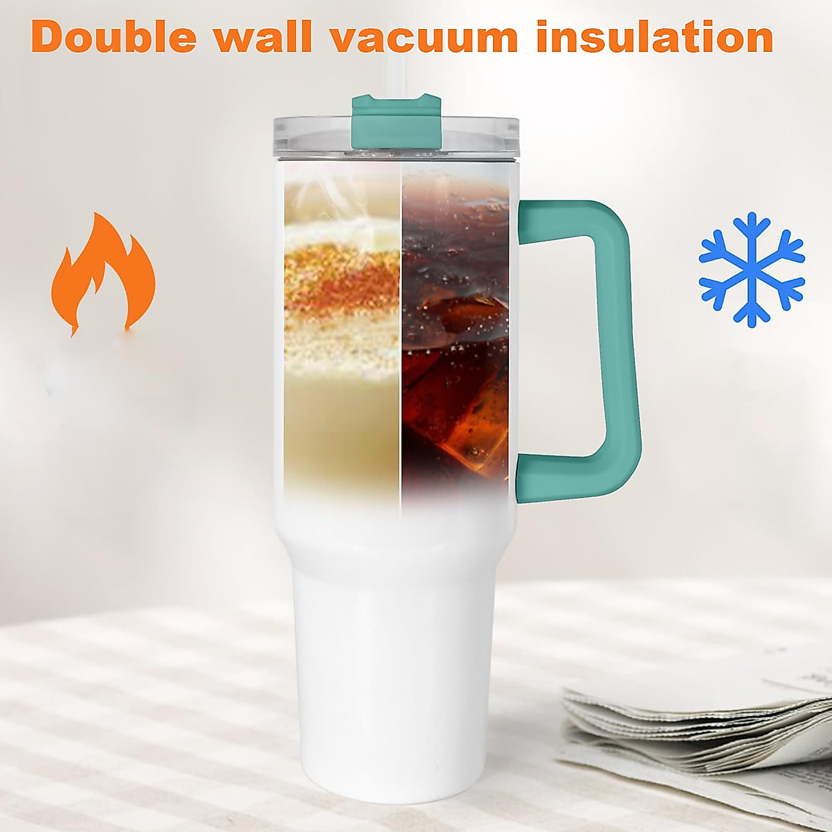 Icesip 20pack 40oz sublimation tumbler with 5 colour Handle Lid and Straw,Stainless Steel Double Wall Vacuum Insulated Travel Mug Cup Tumblers for Diy Craft Heat Press Print