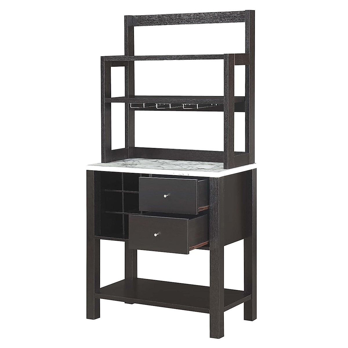 Convenience Concepts Newport Serving Bar, White Faux Marble/Espresso