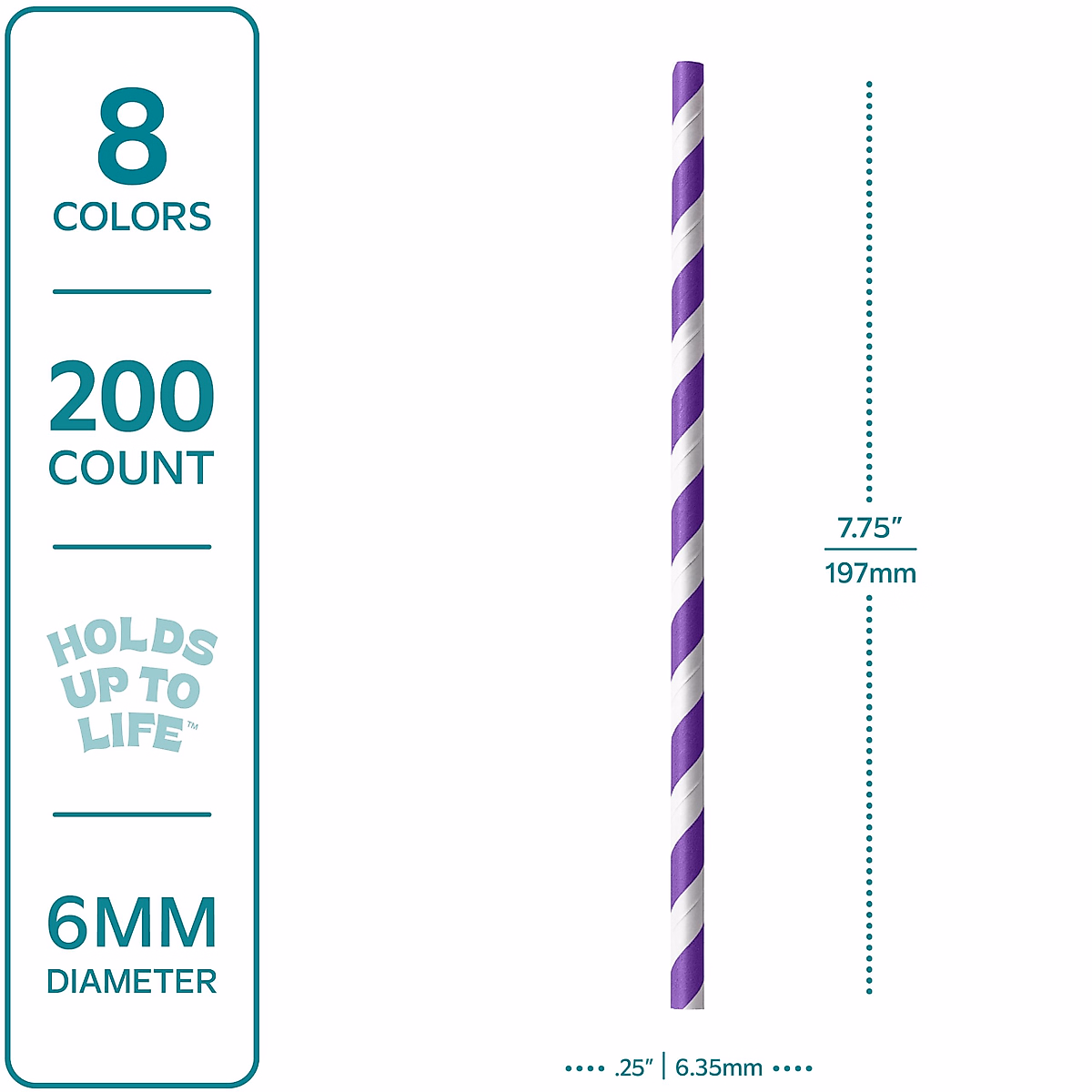 Paper Drinking Straws [200 Pack] 100% Biodegradable - Assorted Colors