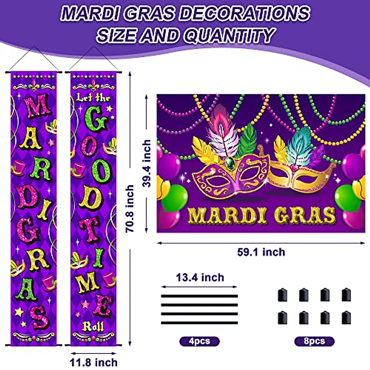 Vibrant Mardi Gras Decorations - Large Outdoor Backdrop & Banners