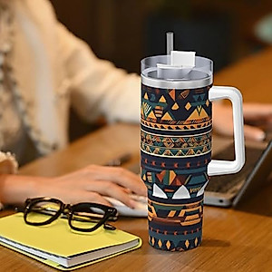 HULIBIN African Ethnic Pattern Print Double Deck Stainless Steel Travel Coffee Cup With Lid 40 Oz Ice Bully Cup